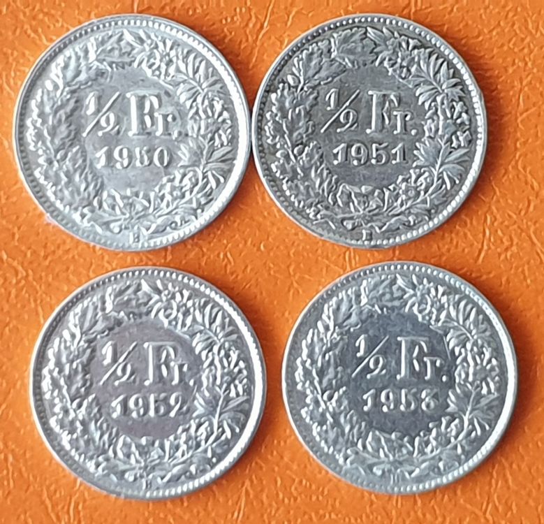 50 Rappen 1950, 1951, 1952 + 1953 Silber (gut bis Top) | Kaufen auf Ricardo