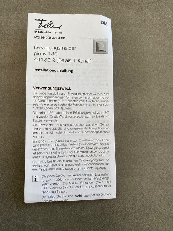 Feller Bewegungsmelder Pirios 180 (Gebraucht) in Steffisburg für CHF 70 ...