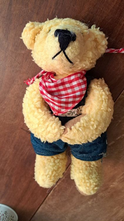 Teddy mit Latzhose Jeans ca. 23cm gross und Halstuch | Kaufen auf Ricardo