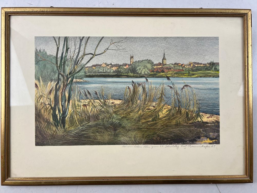 Fritz Brunnhofer (1886-1966) Handbemalte Steinzeichnung HSig (Gebraucht ...