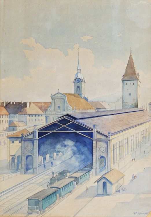 Walter EGGIMANN - Gemälde Bahnhof Bern um 1860 | Kaufen auf Ricardo