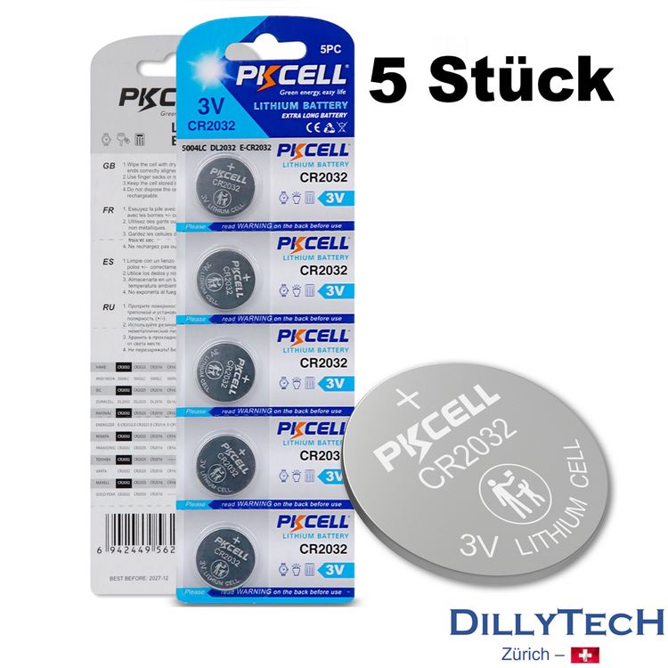 CR2032 PKCELL 3V Lithium-Knopfzellenbatterie - 5 stück (Neu und originalverpackt) in Erlenbach ...
