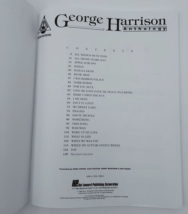 George Harrison Anthology 1993 Songbook, Notenbuch | Kaufen auf Ricardo