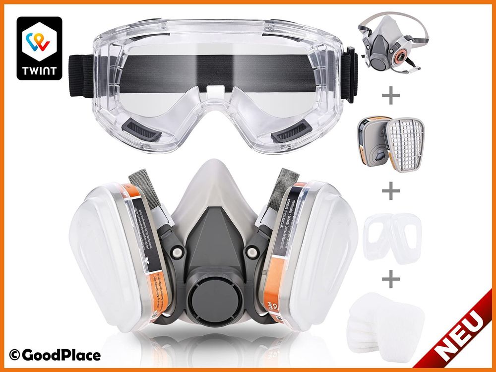 Vollmaske Atemschutz Maske mit Brille und Ersatzfiltern | Kaufen auf ...