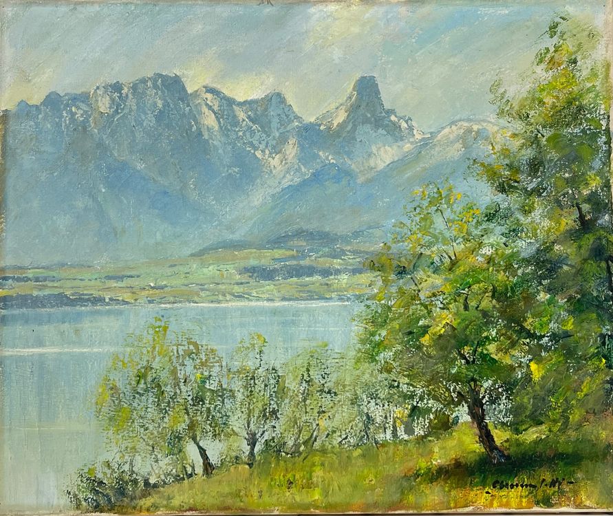 Berglandschaft Gemälde unleserlich Signiert | Kaufen auf Ricardo