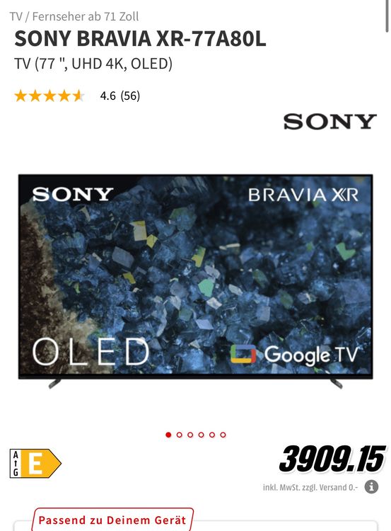 Sony OLED XR-77A80L - 77'', 4K UHD OLED TV, Bravia XR, | Kaufen auf Ricardo