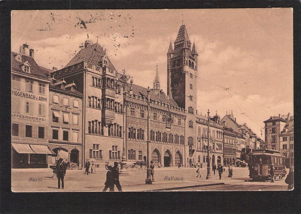 .Basel , Tram , belebt , Rathaus , gel. 1908 Kupferdruck (Gebraucht) in Reichenburg für CHF 14 ...
