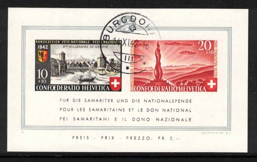 Pro Patria 1942 Block (Blocknr. 16) gestempelt (Neu (gemäss Beschreibung)) in Nuglar für CHF 30 ...
