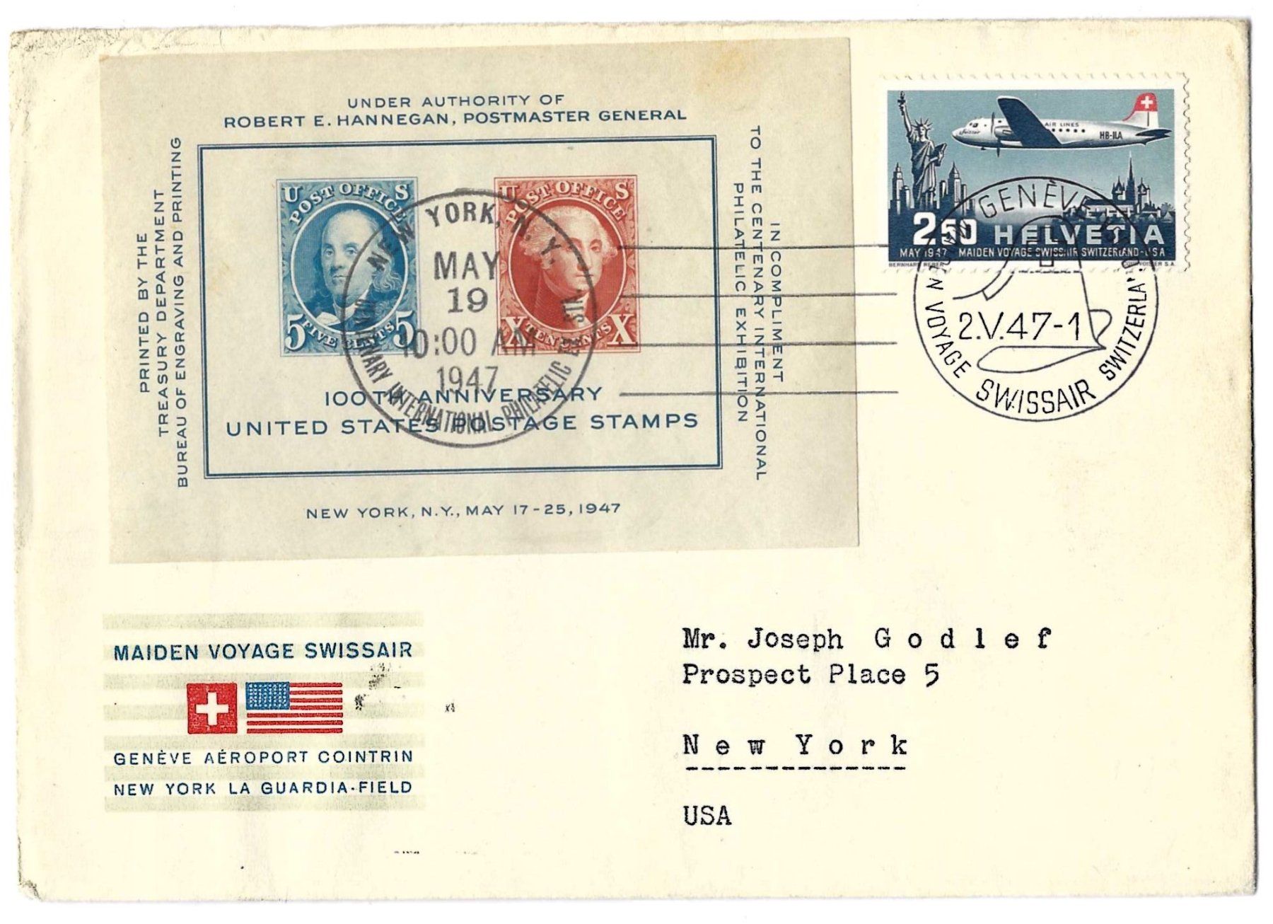 1947 Flugpostmarke mit Abart Nr. F42.Ab1 auf Brief SF 47.5a (Gebraucht ...