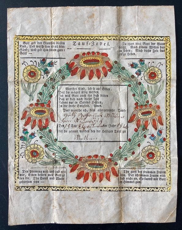 Schweizer „Tauf Zedel“ von 1846 (Gebraucht) in Allschwil für CHF 65 ...