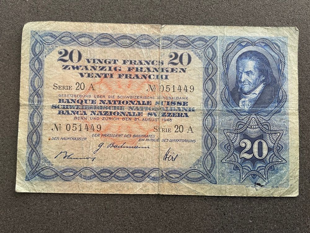 20 Franken Banknote Schweiz 1946 (Gebraucht) in Reitnau für CHF 35 – mit Lieferung auf Ricardo ...