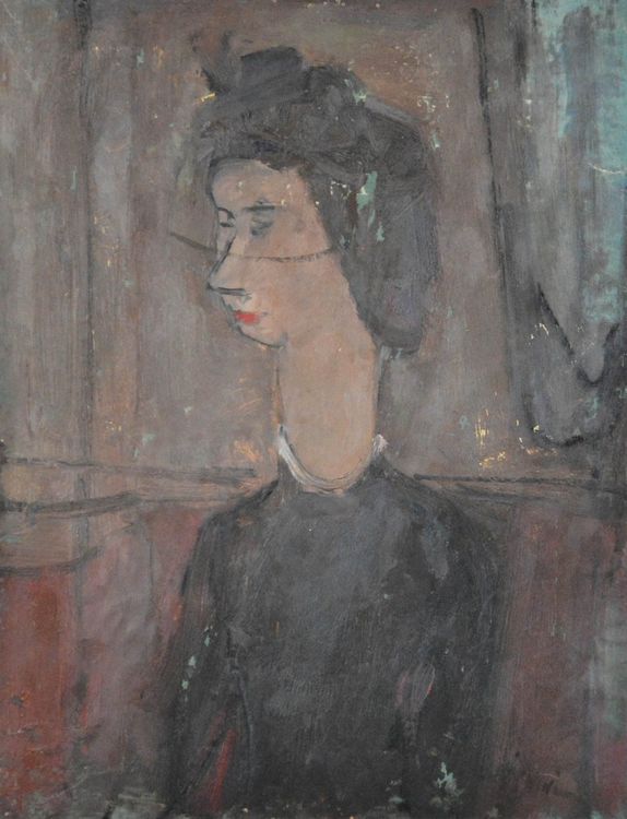 Walter Emil Müller. Dame mit Schleier, 1948. Öl auf Papier (Gebraucht) in Zumikon für CHF 100 ...