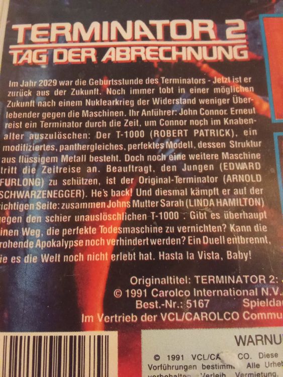 Terminator 2 (USA 1991) VCL VHS 5167 (Gebraucht) in Remetschwil für CHF ...
