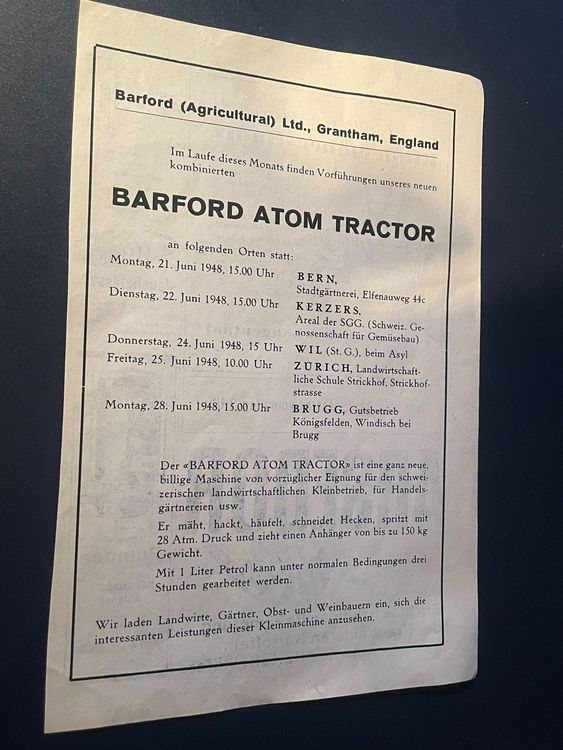 Antike Traktorenwerbung Barford Atom Tractor (Gebraucht) in Volketswil ...