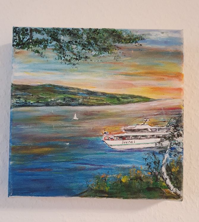 Schönes Acrylbild, Schiff am Hallwilersee 20x20cm Unikat (Gebraucht) in Lupfig für CHF 18 – mit ...