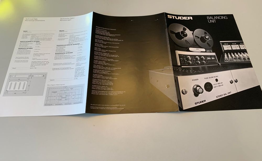 ORIGINAL STUDER BALANCING UNIT KATALOG (Neu (gemäss Beschreibung)) in ...