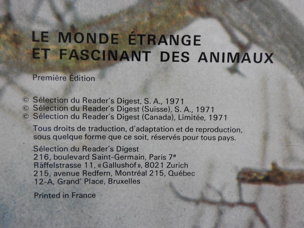 Le monde étrange et fascinant des animaux, 1971 (D'occasion) à Essertes ...