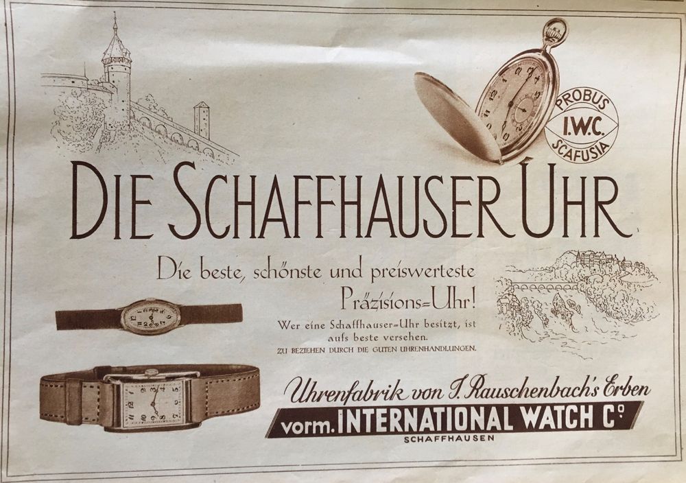 Vintage Reklame, Schaffhauser Uhr, IWC Uhren, 1927 (Gebraucht) in ...