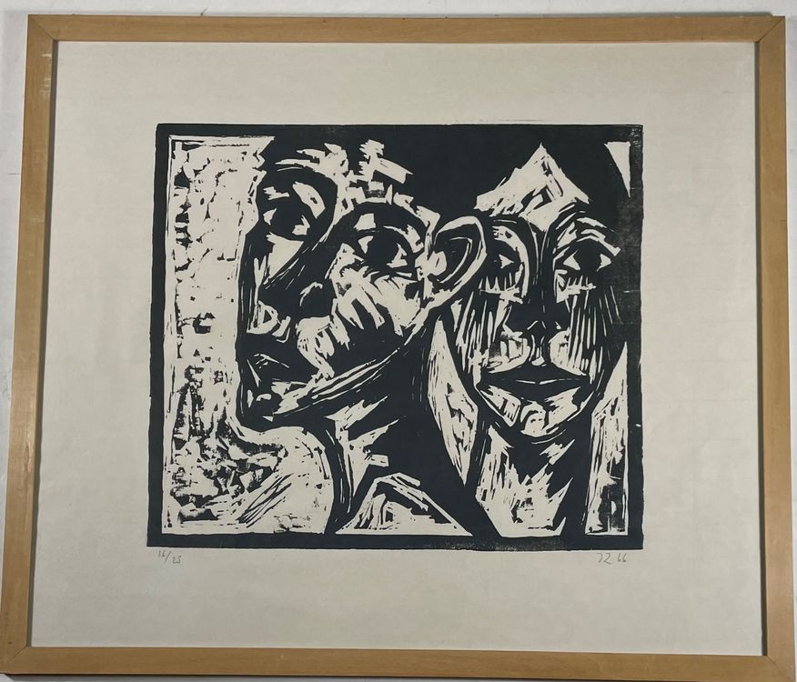Interessanter Holzschnitt mit Gesichter unleserlich Signiert (Gebraucht) in Root für CHF 35 ...