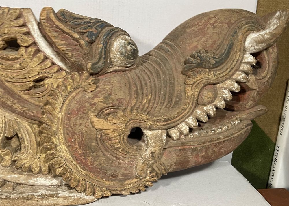 Antike Asiatische Holz Schnitzerei von zwei Drachen Gesta | Kaufen auf ...