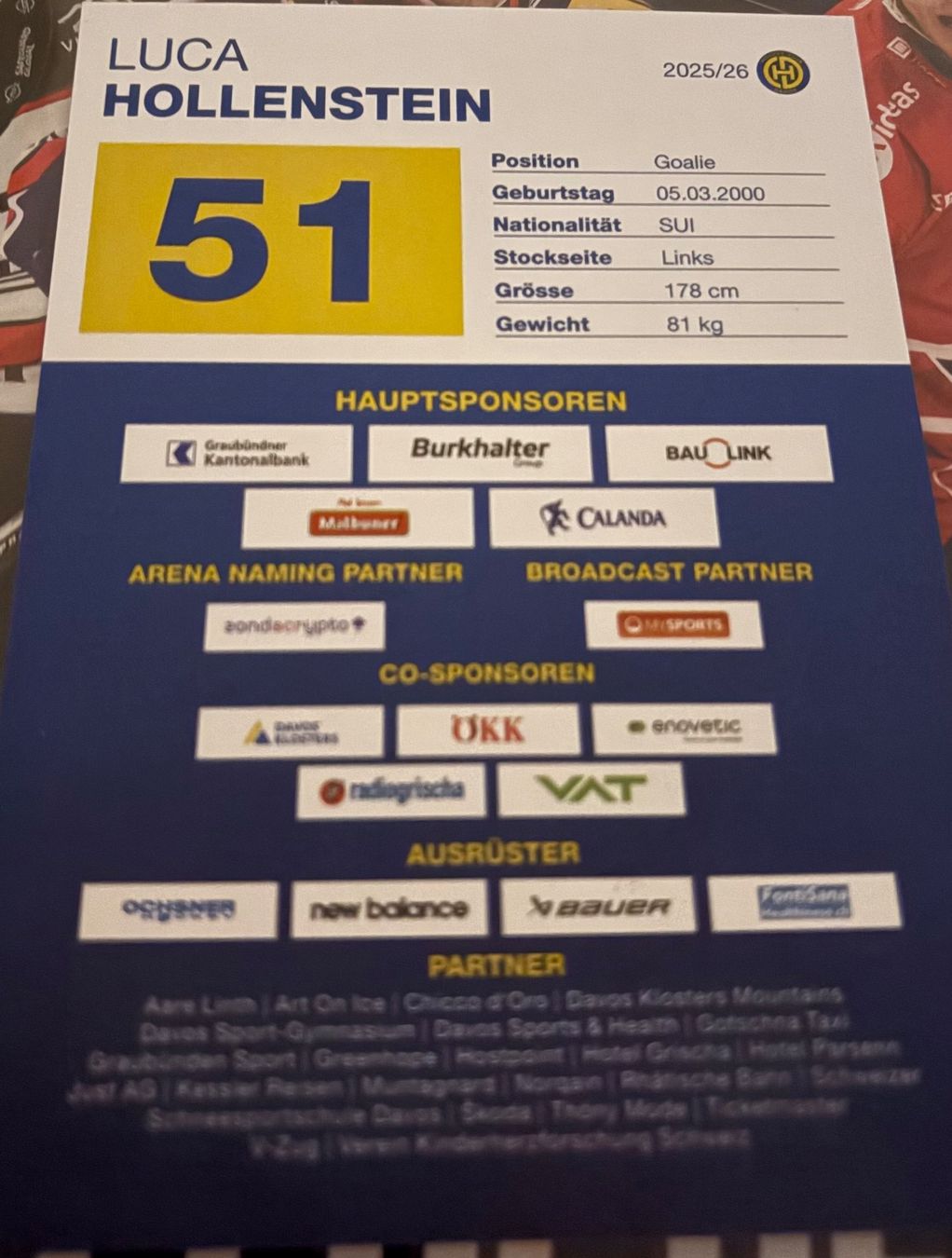 Luca Hollenstein Autogrammkarte HC Davos Saison 2025/26 (Neu (gemäss ...