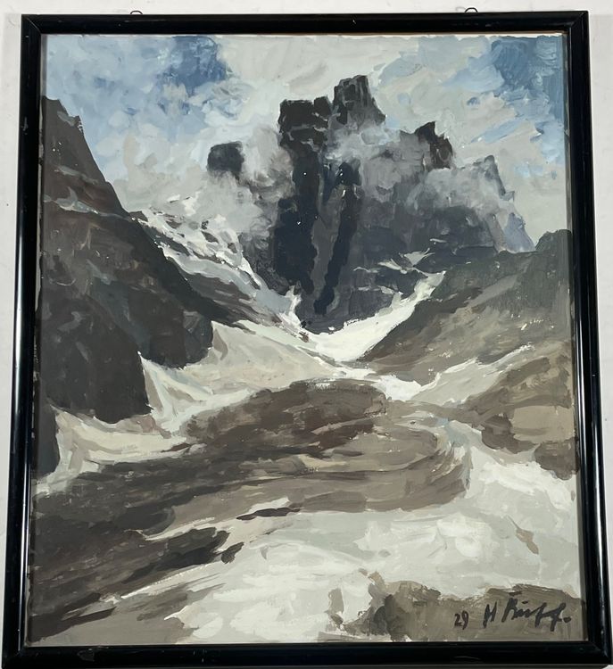 Bewölkte Berge grosse Mischtechnik unleserlich Signiert | Kaufen auf Ricardo