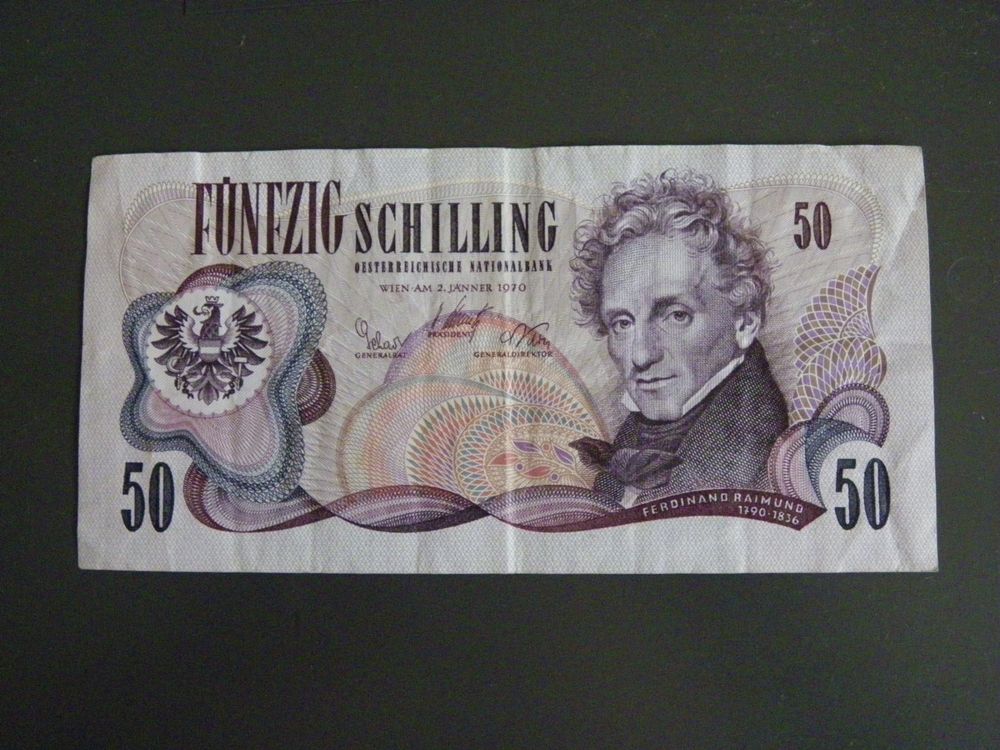 50 Schilling Banknote, Jahr 1970, Ferdinand Raimund Top! (Gebraucht) in ...