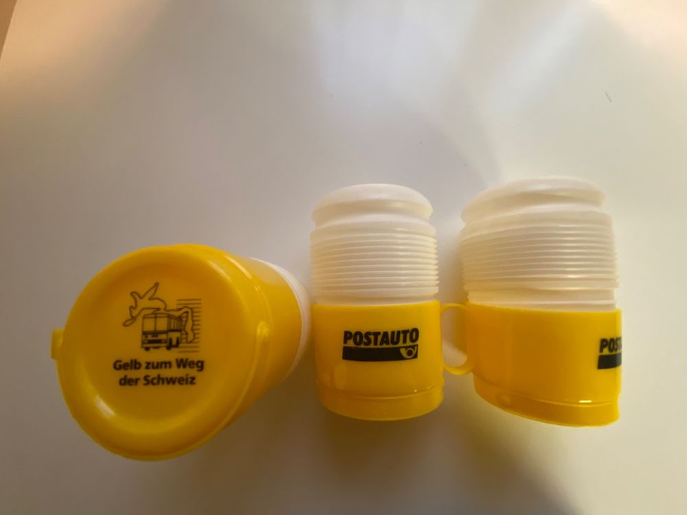 3 Becher mit Flasche" POSTAUTO" (Werbegeschenk aus den 80er) (Neu ...
