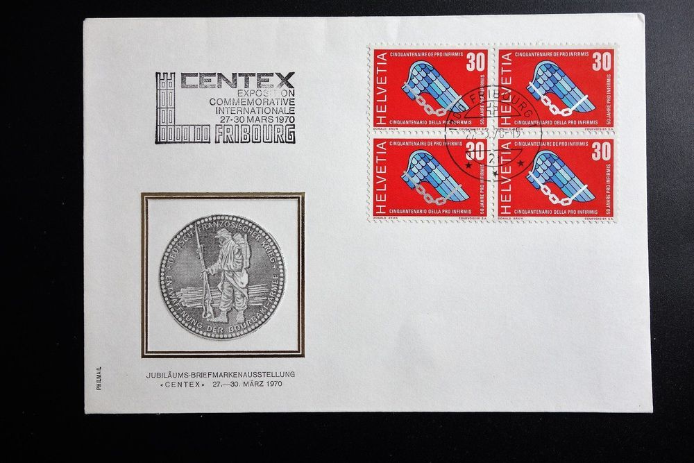 1970 Sonderbrief Viererblock 50 Jahre Pro Infirmis (Gebraucht) in Mettmenstetten für CHF 1.5 ...