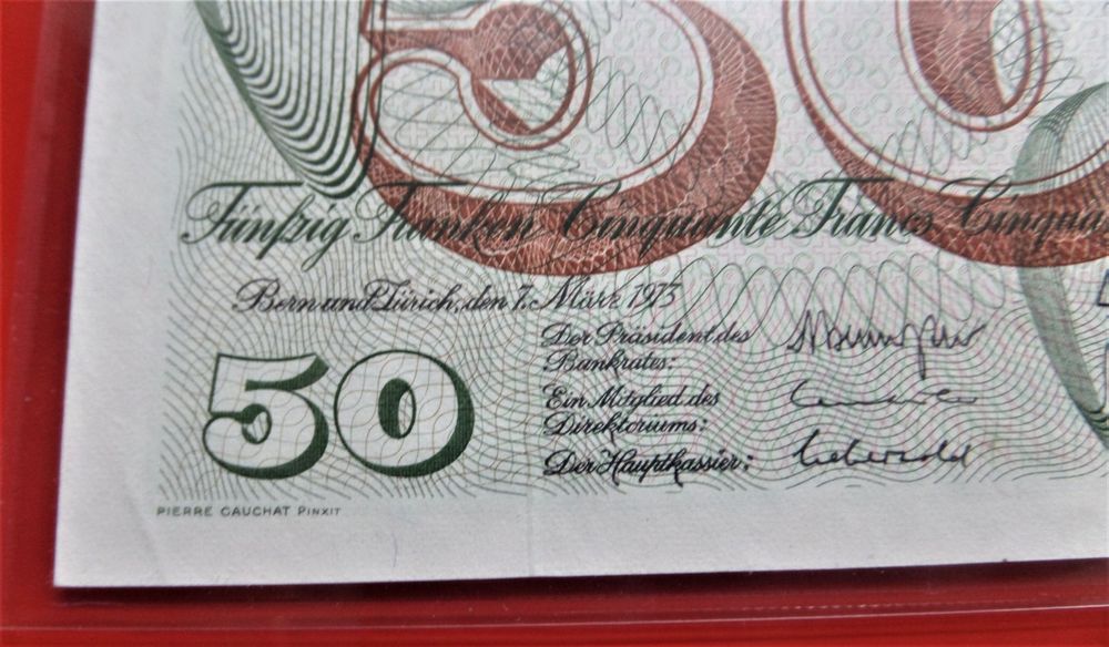 TOP neuwertige /CH- 50 Fr Note ( APFELERNTE 07 März 1973 ) (Neu (gemäss ...