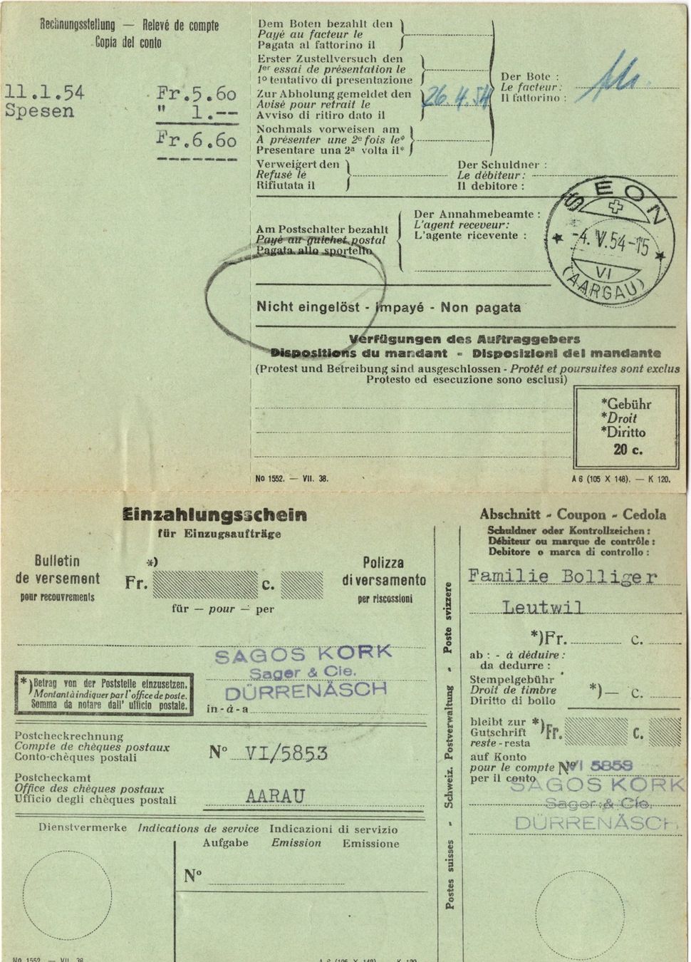DÜRRENÄSCH - Chargé Einzugsmandat mit MiF nach LEUTWIL (Gebraucht) in ...