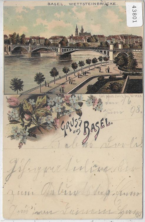 Gruss aus Basel - Wettsteinbrücke - Litho 1898!! | Kaufen auf Ricardo