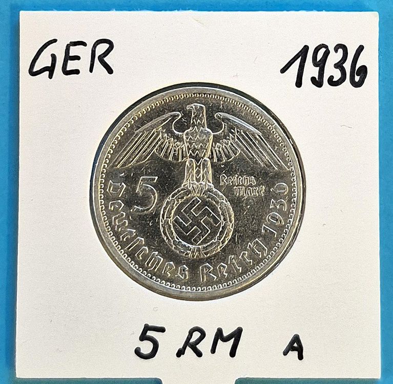 5 ReichsMark 1936 A Silber "Nazi-Deutschland" TopErhaltung (Gebraucht ...