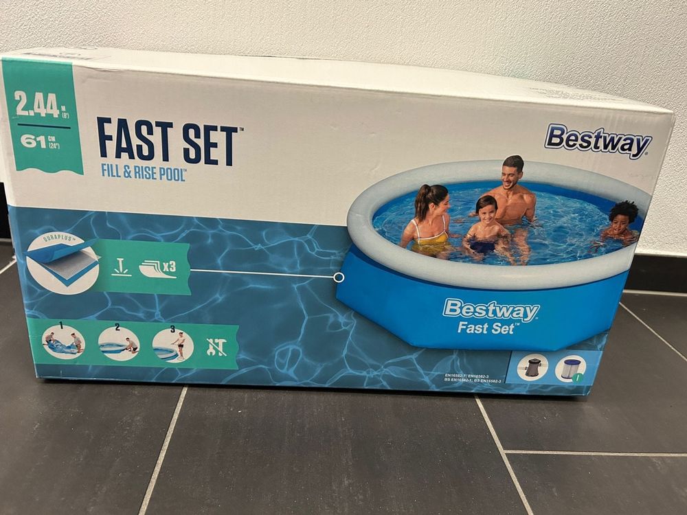 Bestway Fast Set Pool 2.44m neuwertig Original verpackt (Gebraucht) in Felsberg für CHF 40 – nur ...