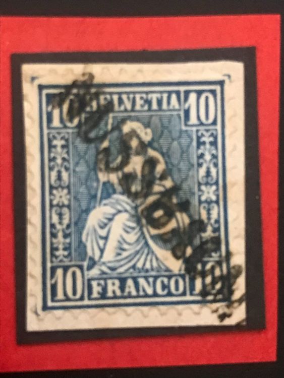 Schweiz 1862 sitzende Helvetia 10 Rp. blau Balken NUSSBAUM (Gebraucht) in Liestal für CHF 2 ...