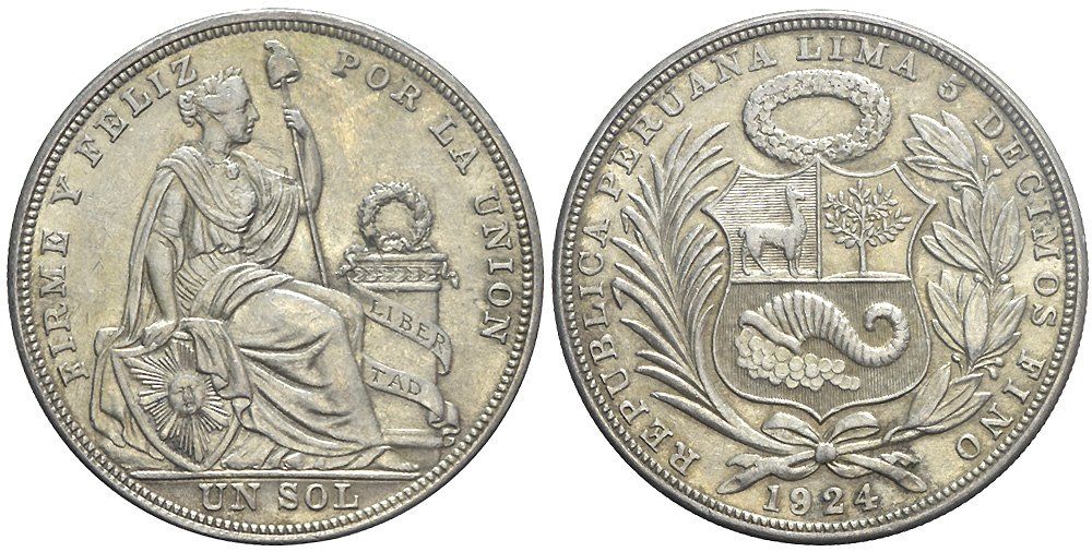 b- Peru, 1 Sol 1924 (001) (Usato) a Chiasso per CHF 45 – con consegna ...
