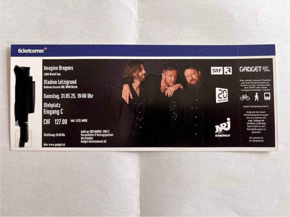 Imagine Dragons Konzert Ticket, Zürich, 31.05.25, Stehplatz (Neu und ...