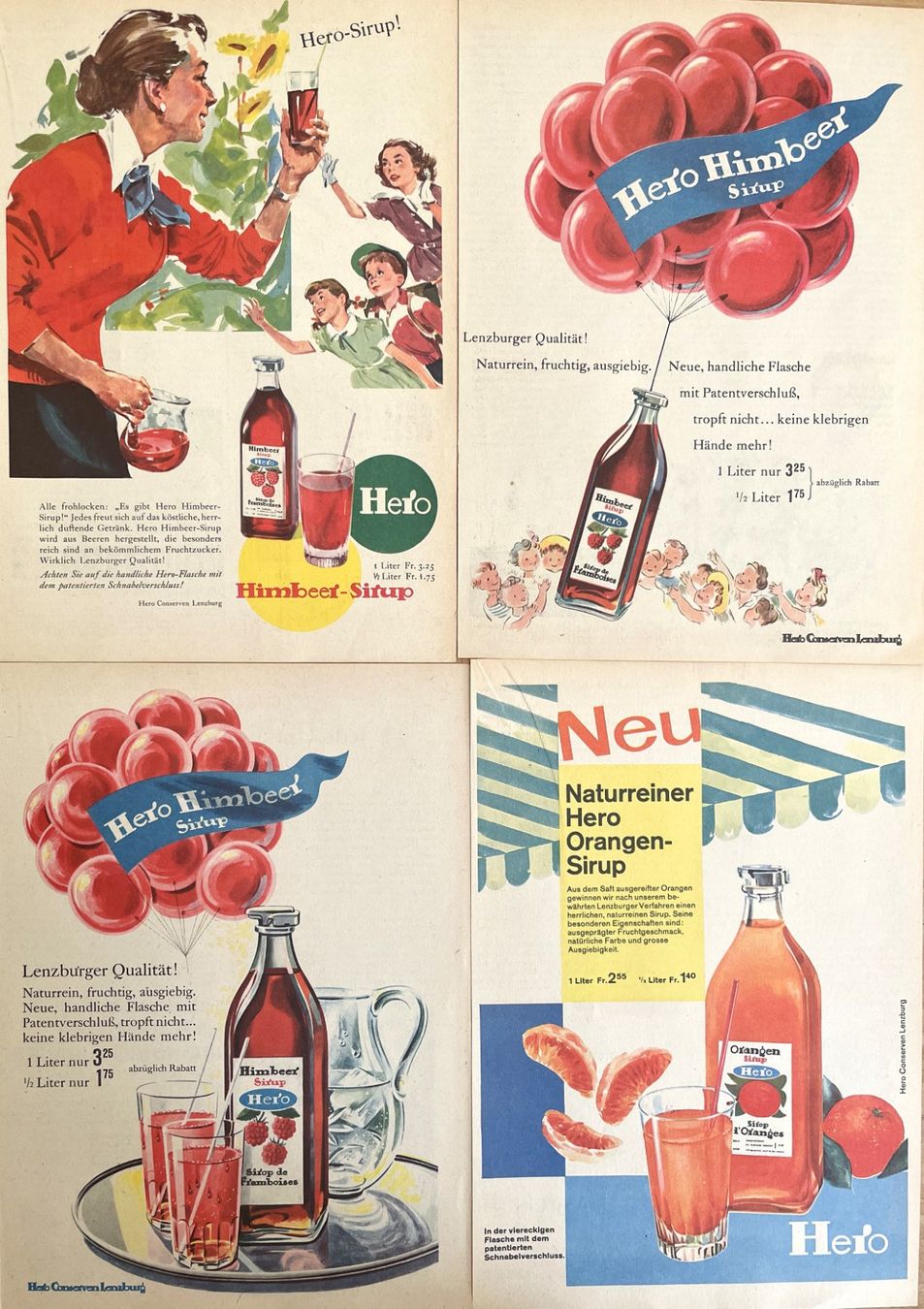 Hero Sirup - 4 alte Werbungen / Anciennes publicités 1952/56 (Gebraucht ...
