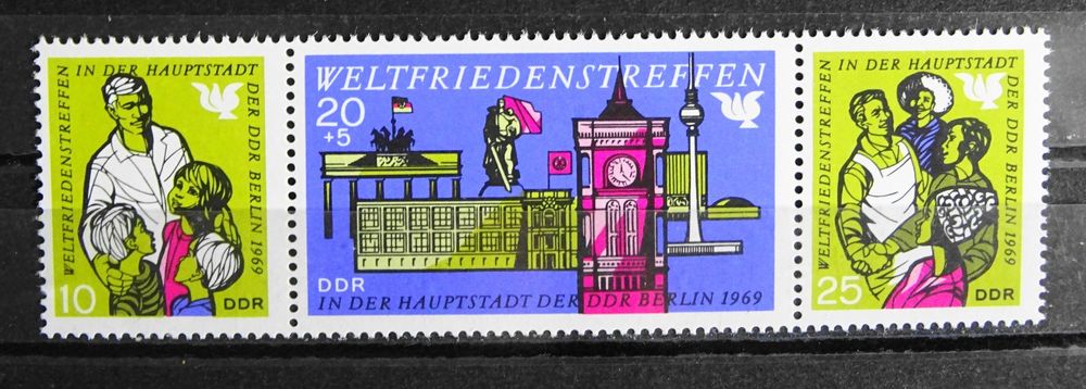 DDR 1969, 3er Streifen **postfrisch (Neu und originalverpackt) in Haslen GL für CHF 0.6 – mit ...
