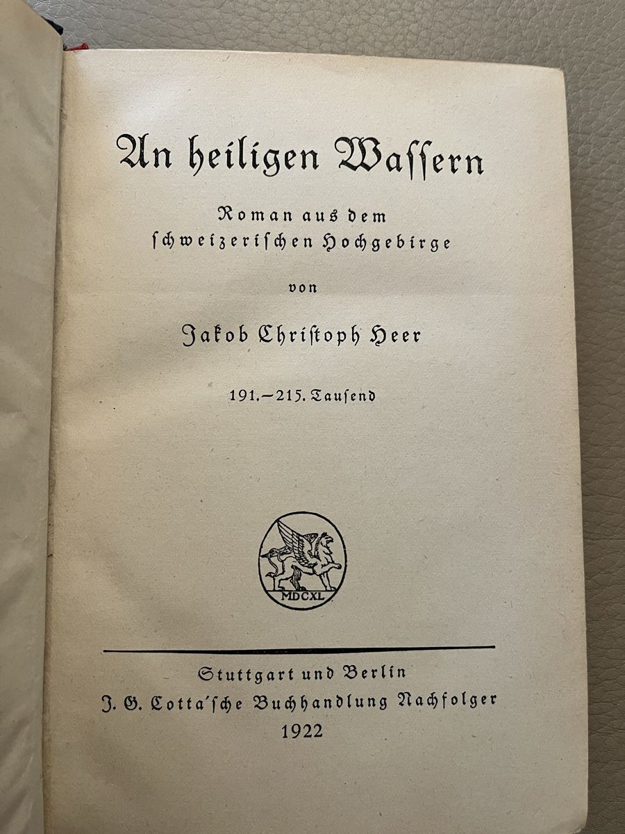 Jakob Christoph Heer - An heiligen Wassern, Roman 1922 (Gebraucht) in ...