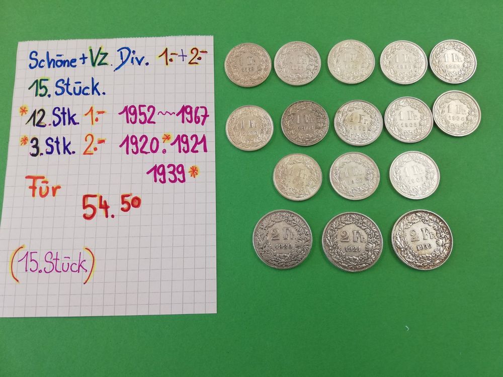 Schweizer Silbermünzen 12x 1Fr. / 3x 2Fr. Schöne VZ! | Kaufen auf Ricardo