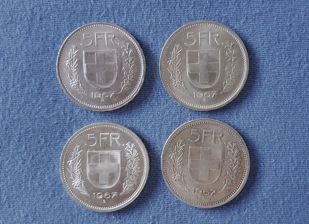4 x 5 Franken Silbermünzen Jahrgang 1967 ab nur 1 Franken !! | Kaufen auf Ricardo