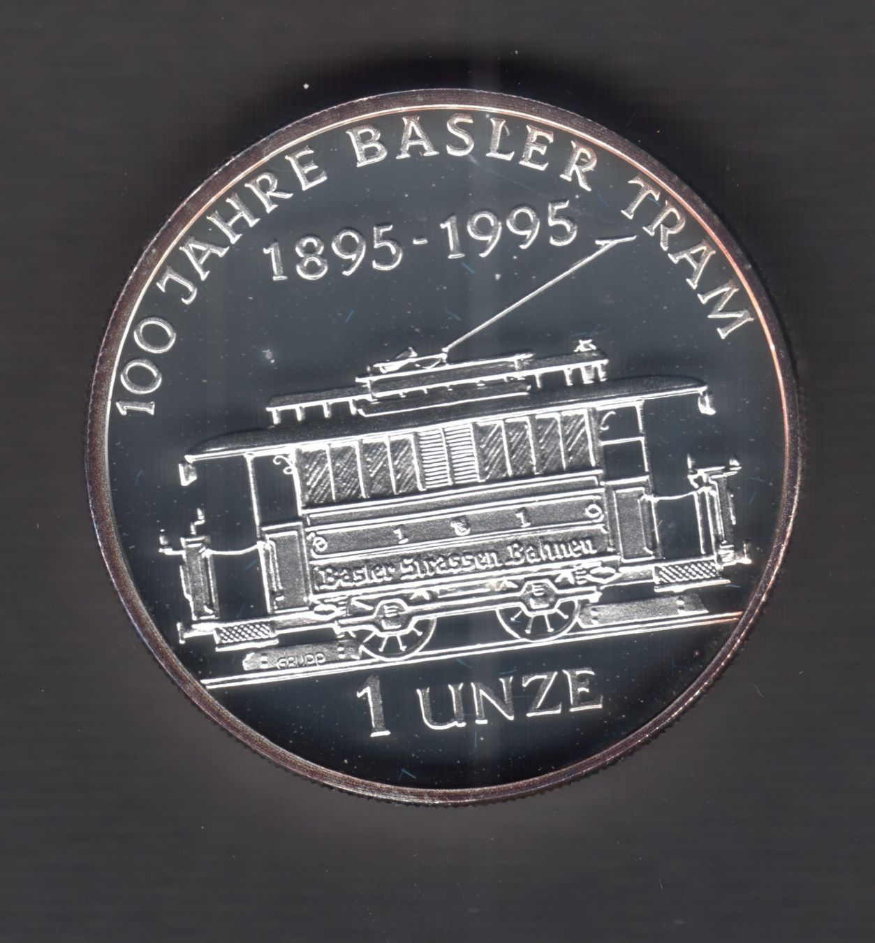 1 Unze Silbermünze 999 "100 Jahre Basler Tram" 1895-1995 (Neu (gemäss ...
