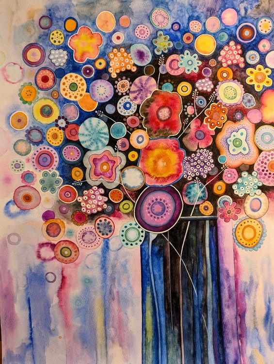 Aquarell "Fantasy Flowers" Blumen Bild (Neu (gemäss Beschreibung)) in Wittenbach für CHF 105 ...