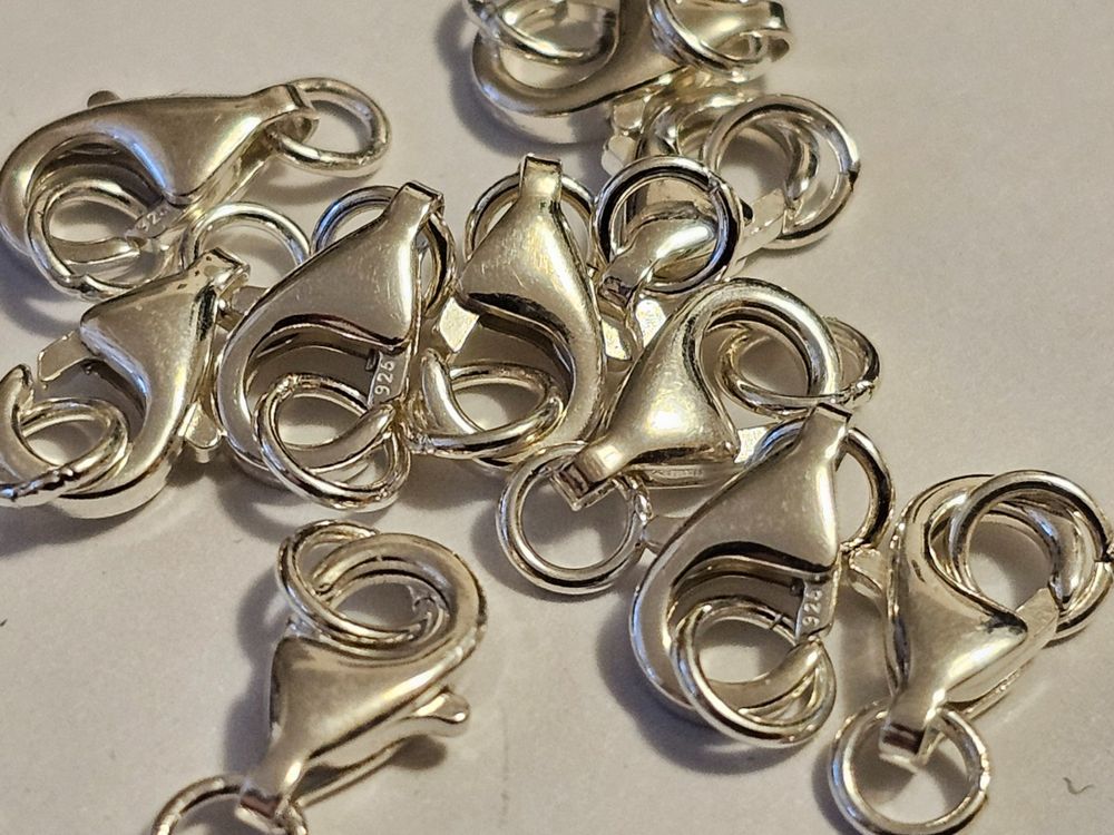 9x 14mm Silber 925 Karabiner + 2 Ösen basteln Kette Perlen (Neu (gemäss Beschreibung)) in ...
