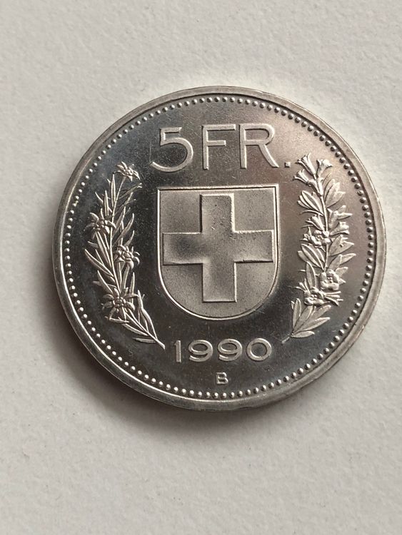 5 Fr. 1990 mit vert. Randschrift direkt ab Originalrolle (Neu (gemäss Beschreibung)) in Schötz ...