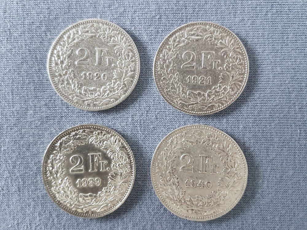 4 x 2 Fr Silbermünzen 1920 - 1921 - 1939 - 1940 ab nur 1 Fr! | Kaufen auf Ricardo
