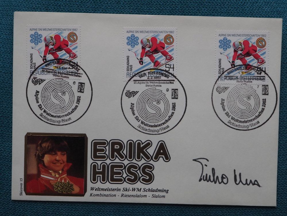 Autogramm Erika Hess mit Briefmarken Österreich (Gebraucht) in Rapperswil SG für CHF 5 – mit ...
