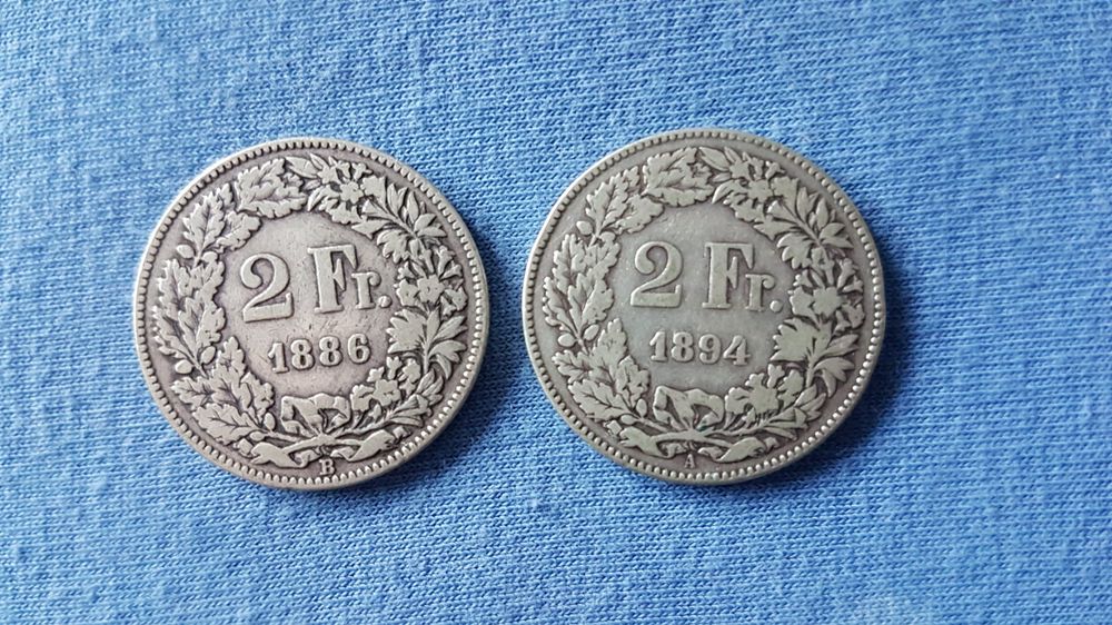 2 x 2 Franken Silbermünzen 1886 und 1894 ab nur 1 Franken !! | Kaufen auf Ricardo