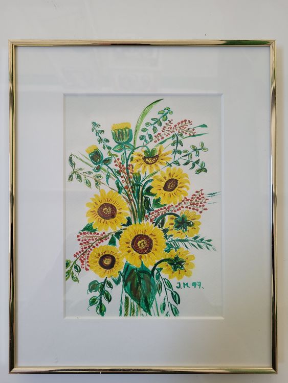 Sonnenblumen Aquarell Gemälde, gerahmt, Jahr 1997 (Gebraucht) in Liestal für CHF 50 – mit ...